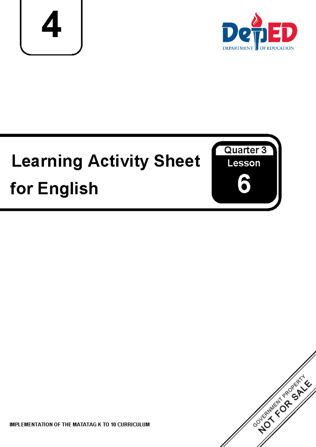 Q3 WS English 4: Lesson 6 Activity Sheet for MATATAG K to 10 Curriculum ...