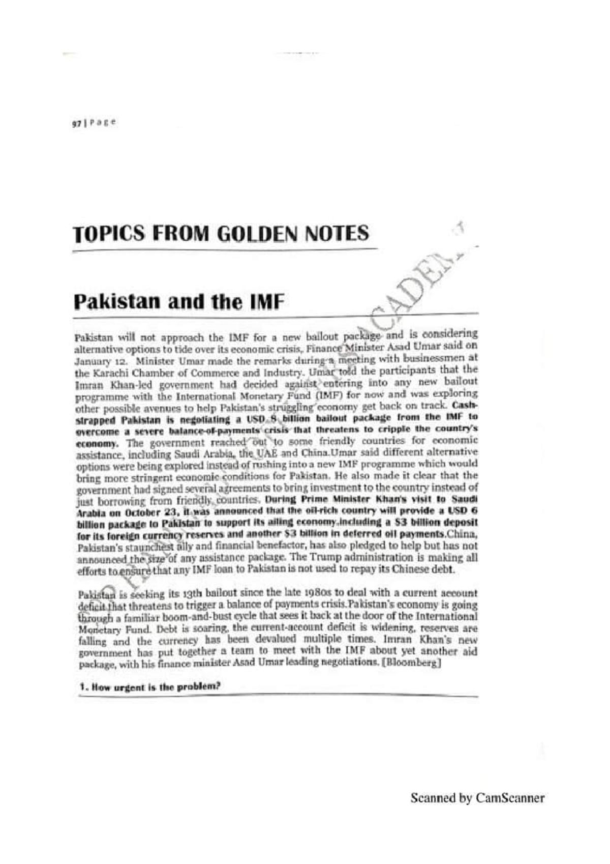 Current Affairs Golden Notes SSP Hammad - Pakistan Studies - Studocu