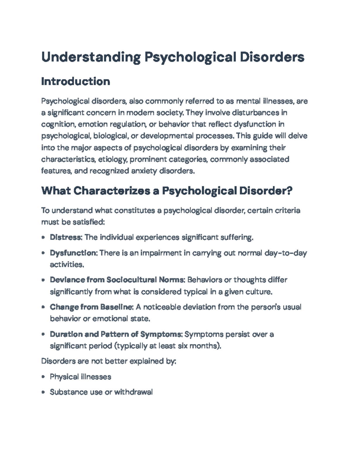 Understanding Psychological Disorders: Characteristics and Etiology ...
