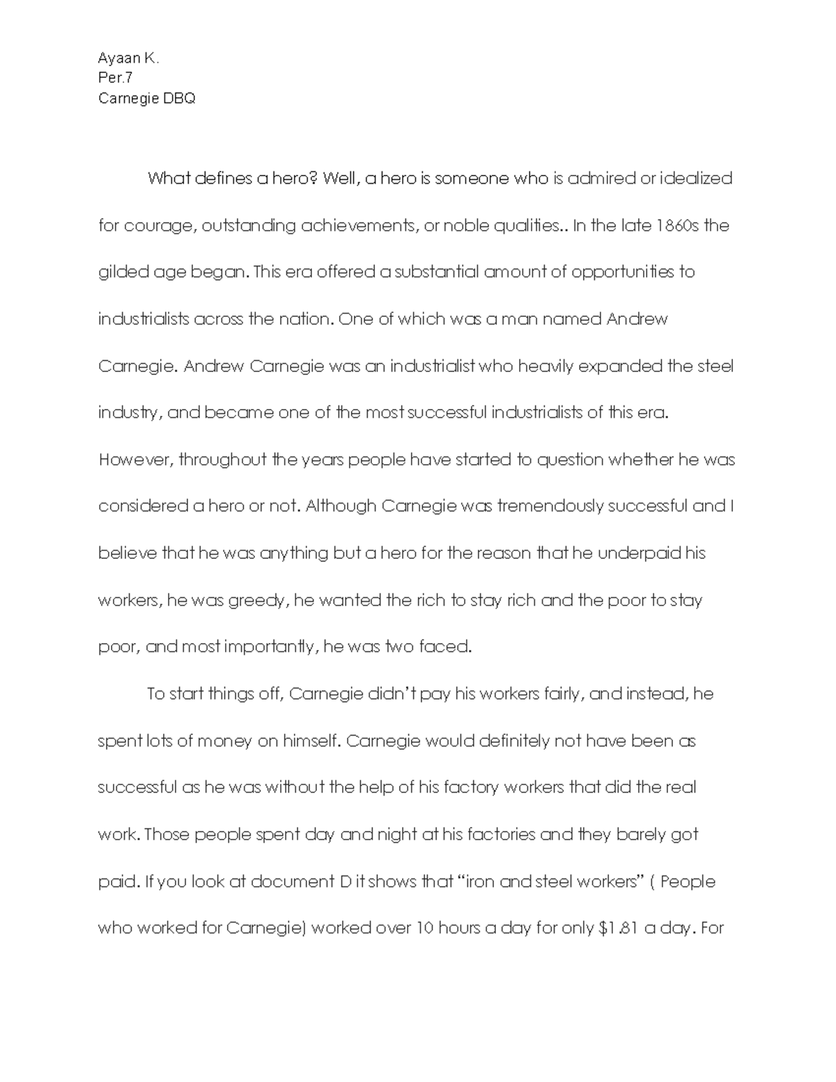 History Unit 2 DBQ: Assessing Andrew Carnegie's Legacy as a Hero - Studocu