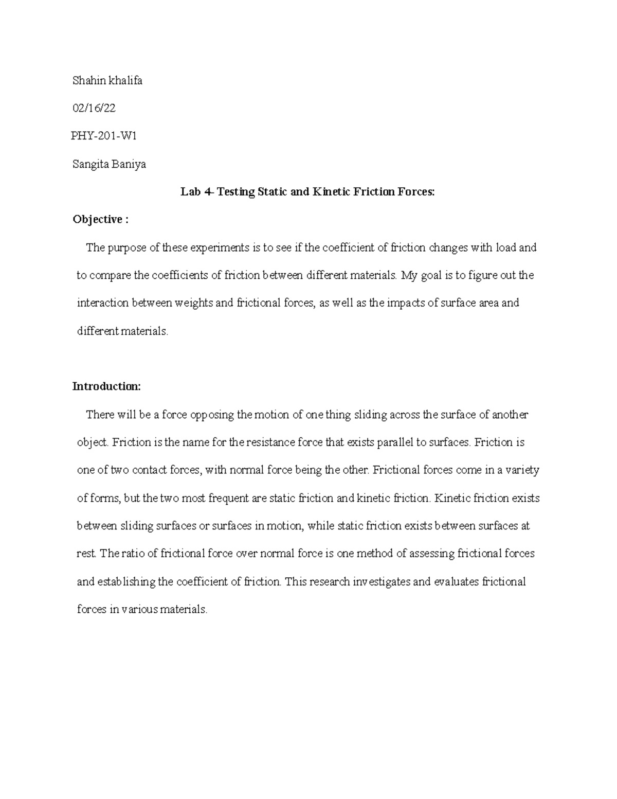 PHY-201-W1 - Lab 4: Investigating Static & Kinetic Friction Forces ...