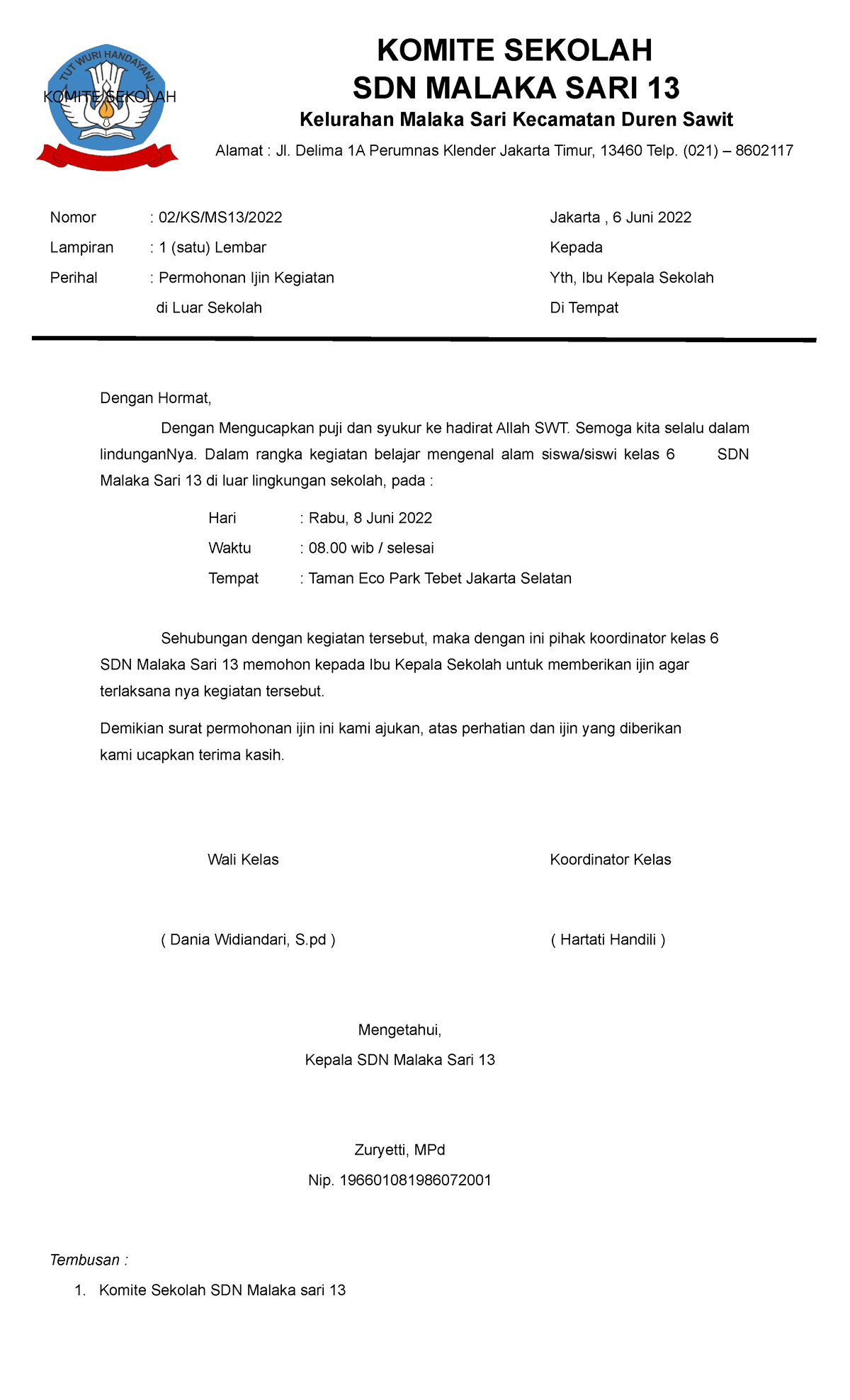 Kop Komite Sekolah SDN Malaka Sari 13 - Permohonan Ijin Kegiatan - Studocu