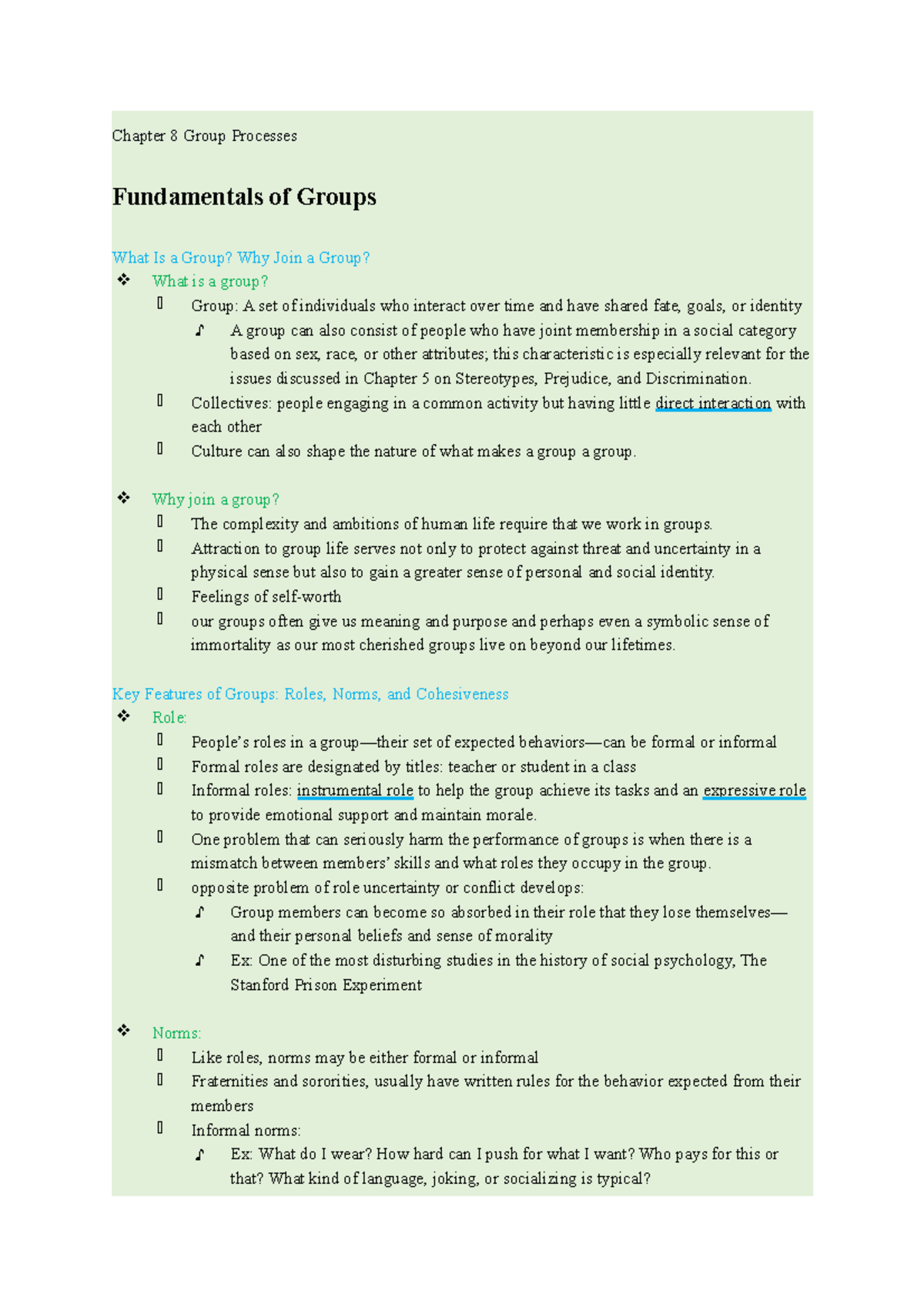 Chapter 8 Summary: Group Processes in Social Psychology - Studocu