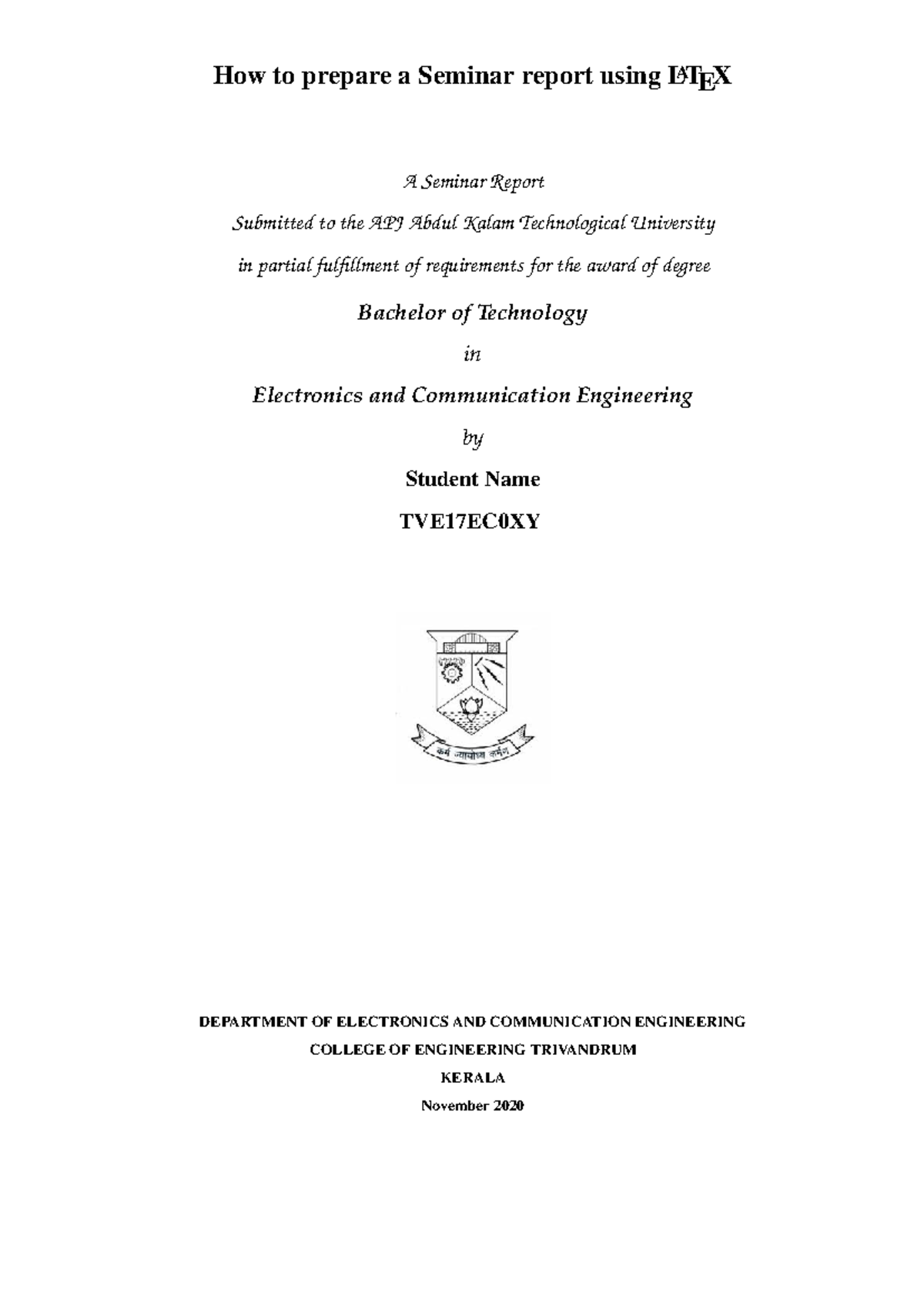 APJ AKTU B.Tech Seminar Report Template for LATEX Preparation - Studocu