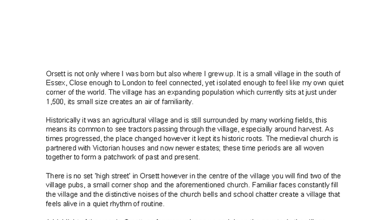 Orsett: A Personal Reflection on My Village Life - Studocu