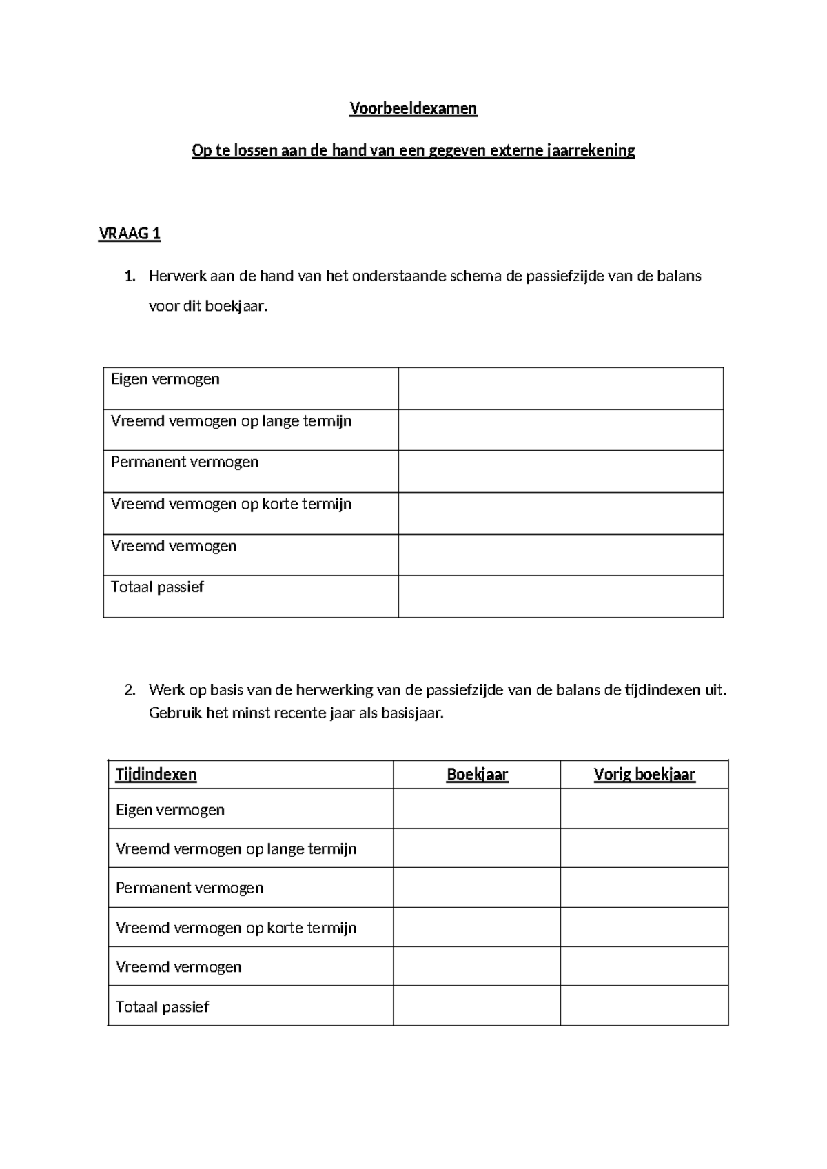 Voorbeeldexamen VRAAG 1-5: Analyse van Jaarrekening en Vrije Kasstroom ...