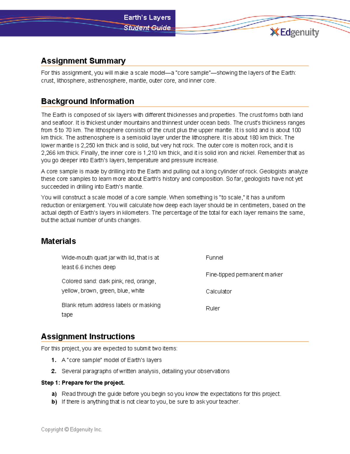 Project: Earth’s Layers Model Assignment (Course Code: Layers) - Studocu