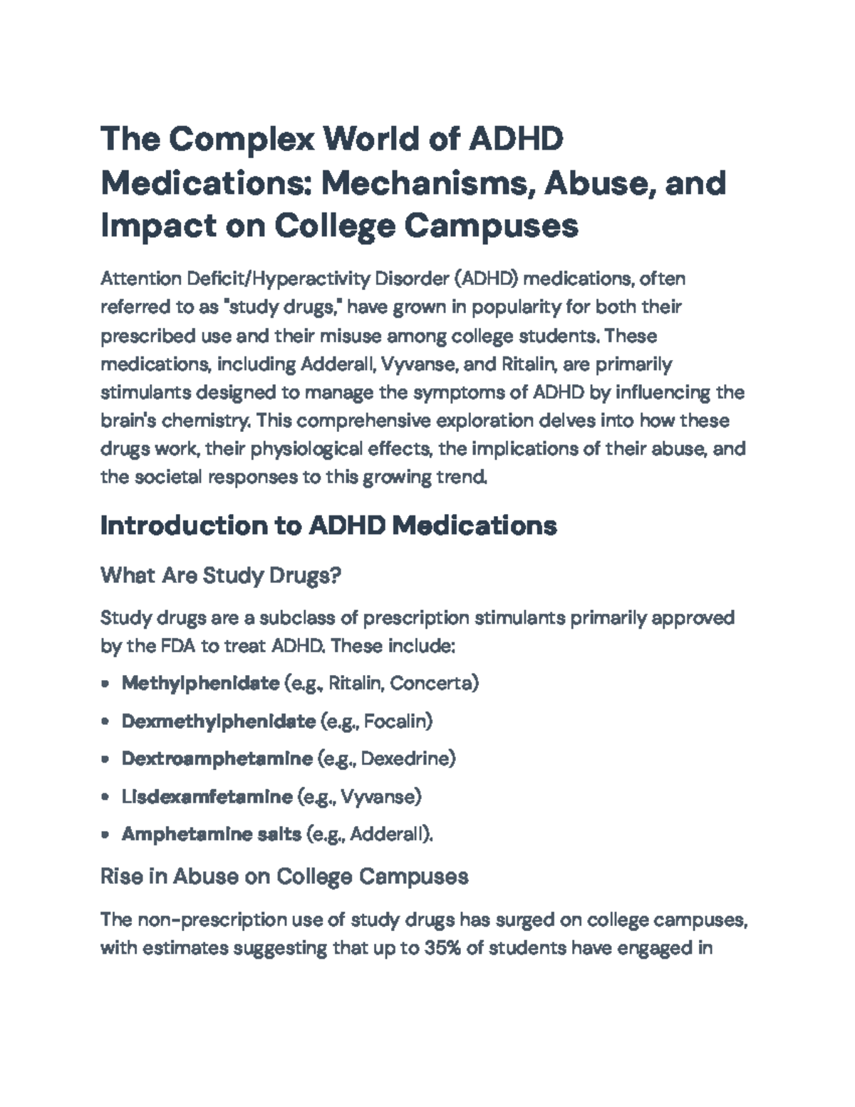 ADHD Medications: Mechanisms, Abuse, and Impact on College Campuses ...
