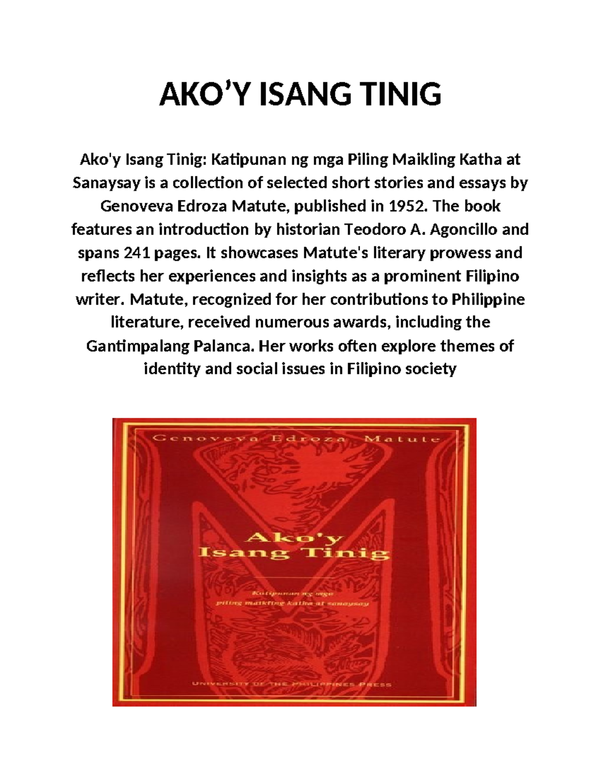 Document (82) - nigga that studiying - AKO’Y ISANG TINIG Ako'y Isang ...