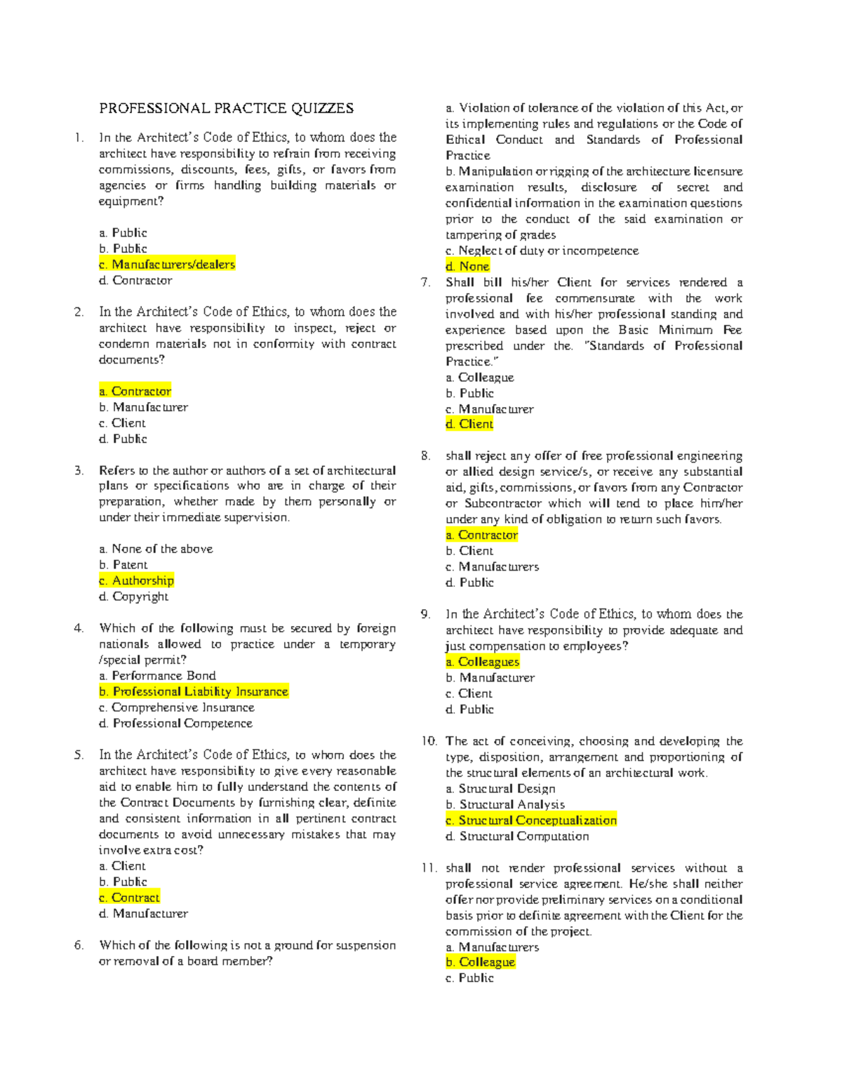 Professional Practice Quizzes and Answers (PP101) - Studocu