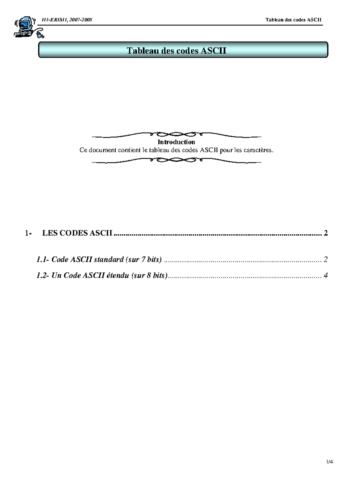 Tableau des Codes ASCII - Standard et Étendu (7 et 8 bits) - Studocu