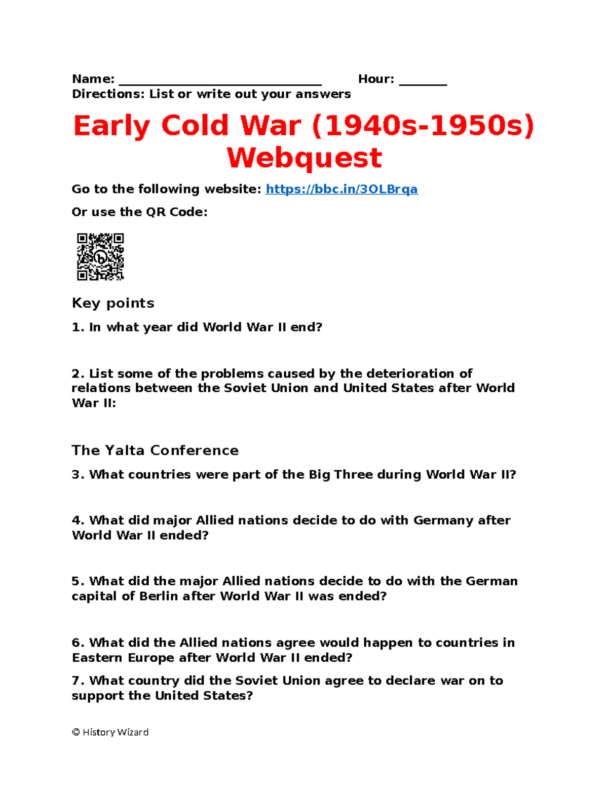 Early Cold War Webquest 1940s to 1950s - Name ...