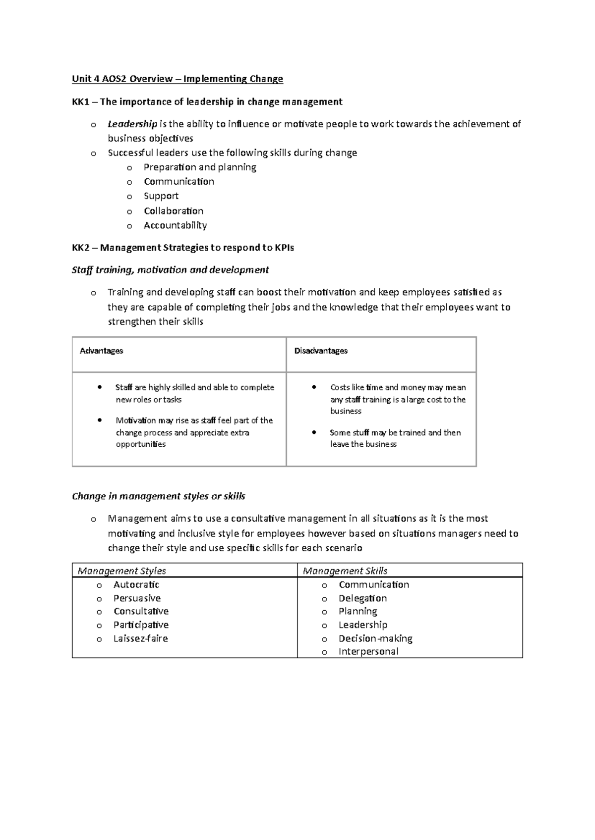 Unit 4 AOS2 Overview: Implementing Change and Leadership Strategies ...