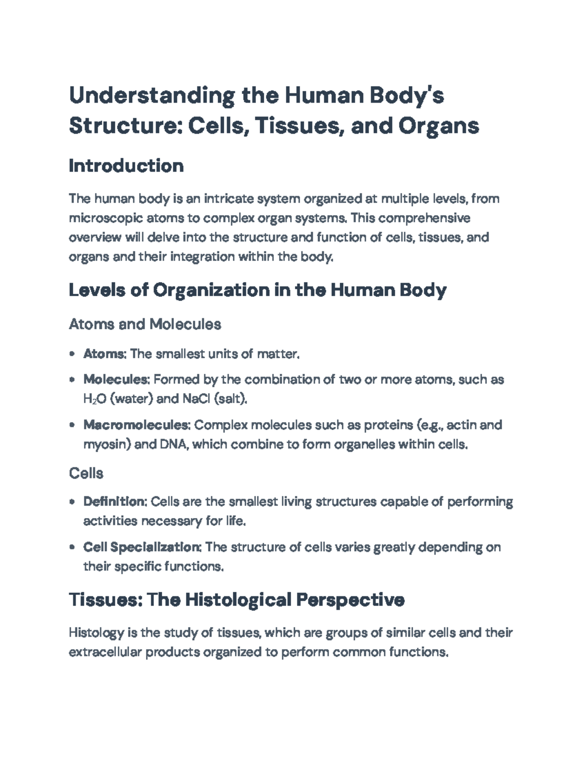 Understanding the Structure and Function of Cells, Tissues, and Organs ...