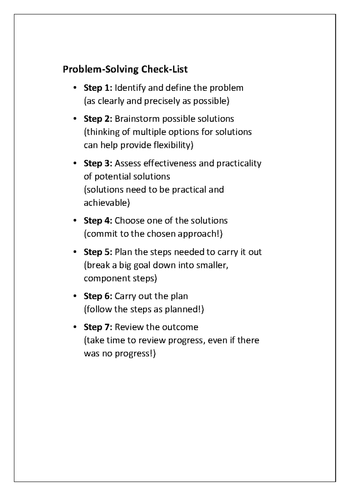 Checklist for Effective Problem-Solving Steps - Studocu