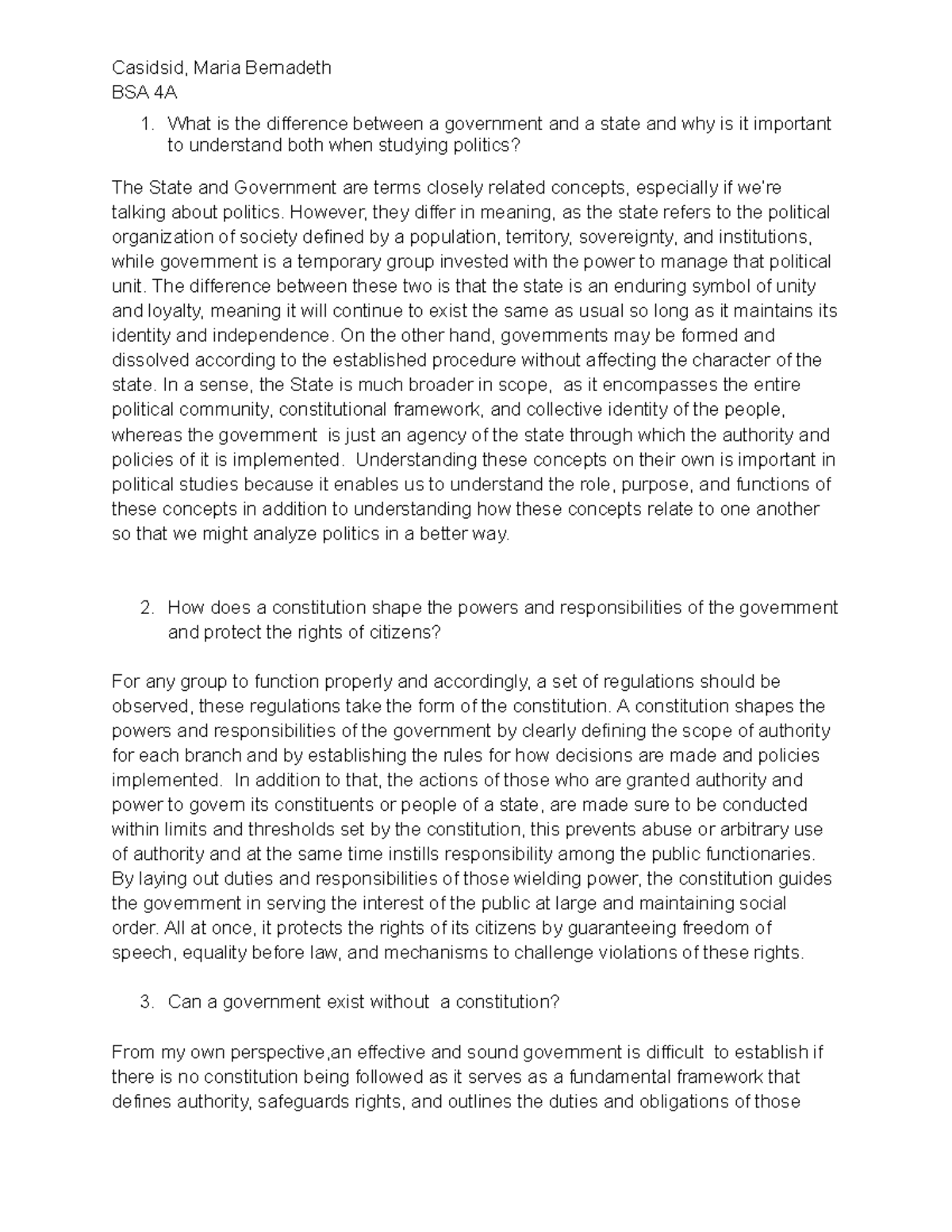 BSA 4A Essay: Understanding the State vs. Government in Politics - Studocu