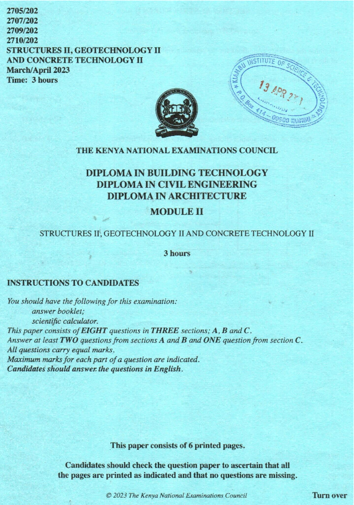 Structures II, Geotechnology II & Concrete Tech II Exam Paper - March ...