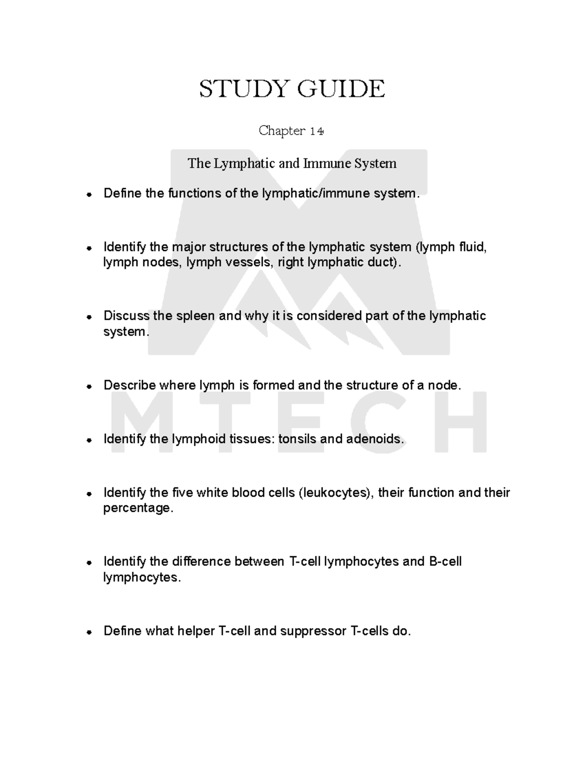Chapter 14 Study Guide: Lymphatic & Immune System Functions - Studocu