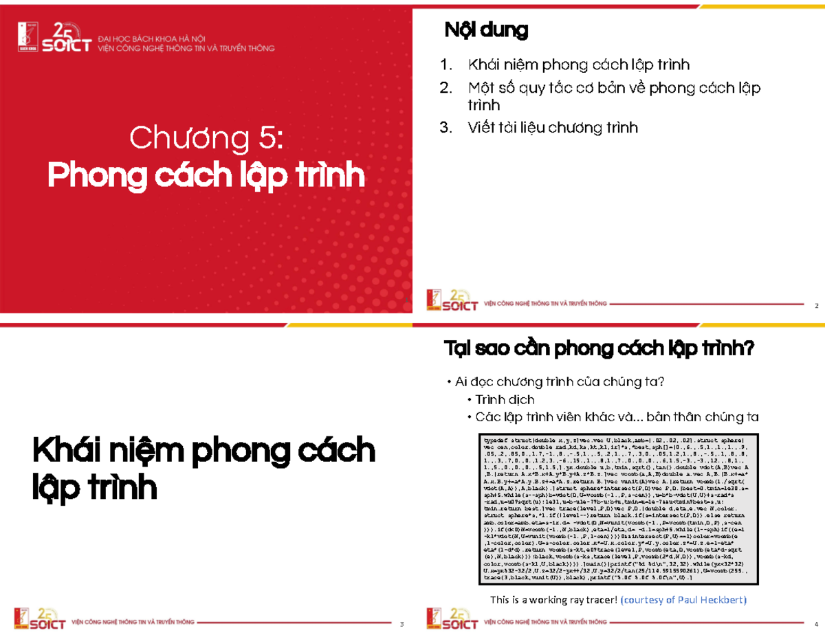 Lec5. Programming style - Chương 5: Phong cách lập trình 1 Nội dung 1. Khái niệm phong cách lập ...