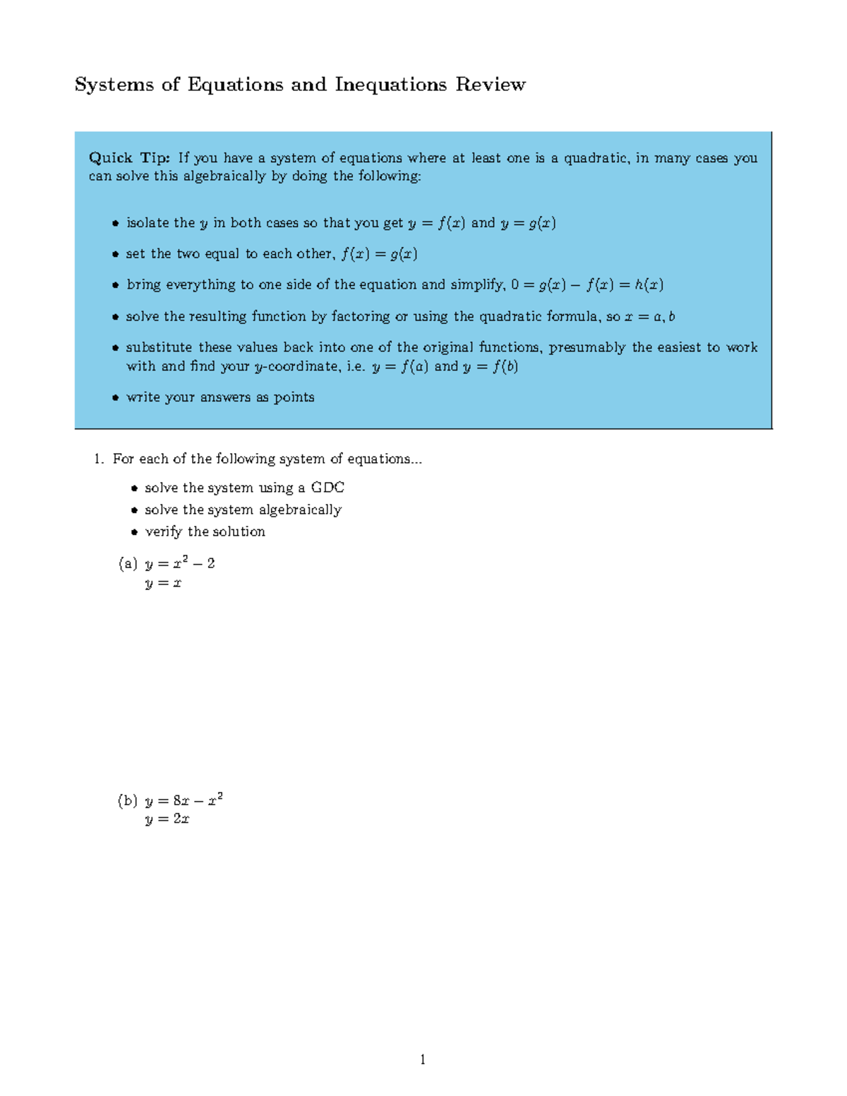 Math 20-1 Systems and Inequalities Review Guide - Studocu