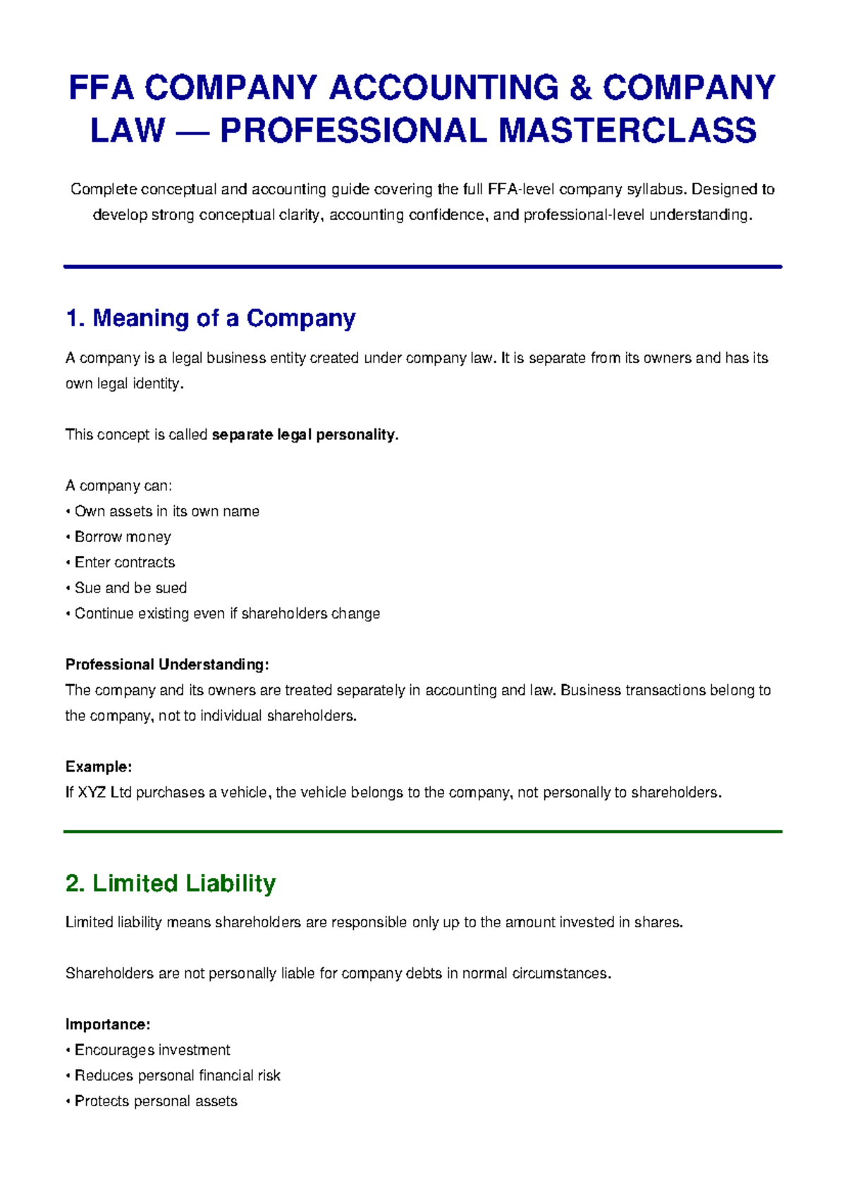 Professional FFA Company Accounting Masterclass Guide - Studocu