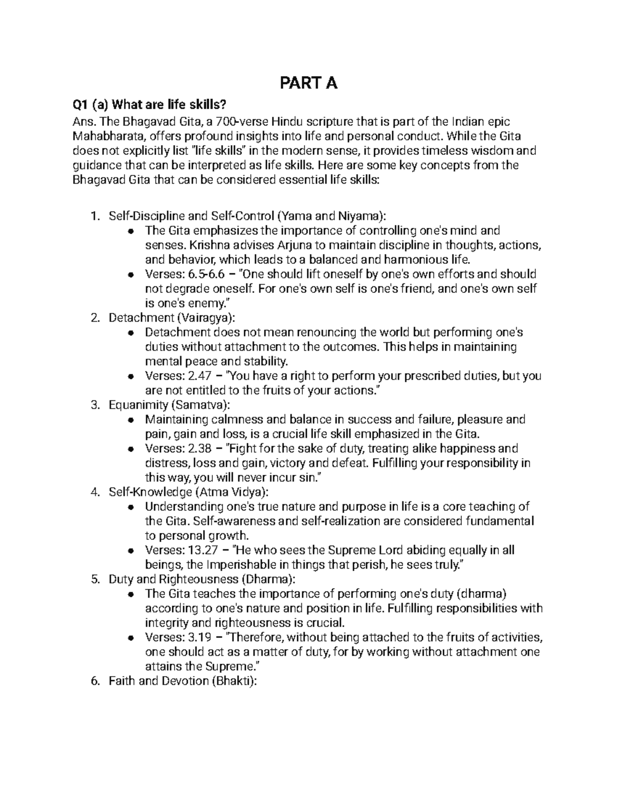 Bhagwat Gita Solved PYQ 2022: Insights and Life Skills - Studocu