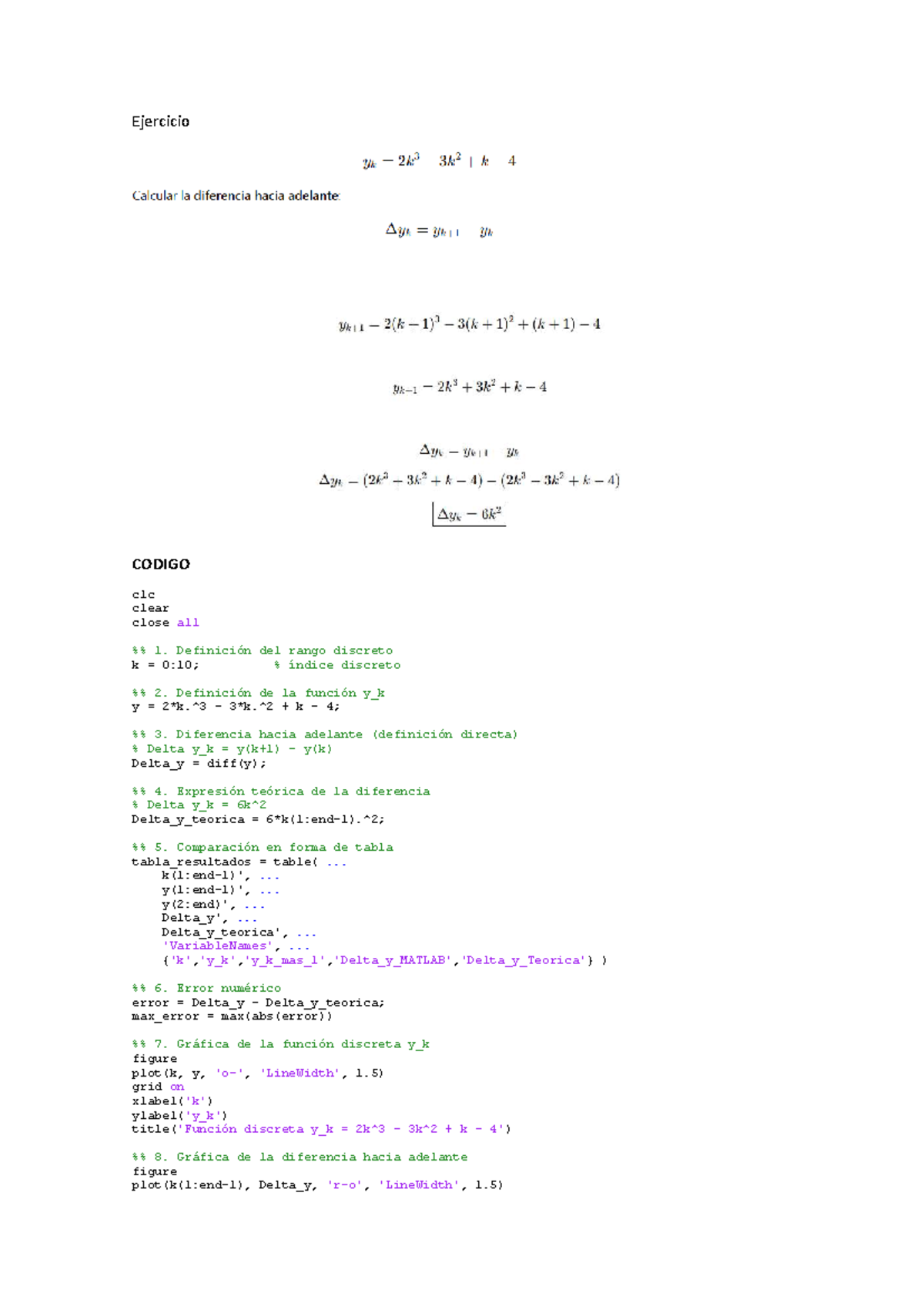 Ejercicio Matlab: Análisis de Rango y Diferencias Discretas - Studocu