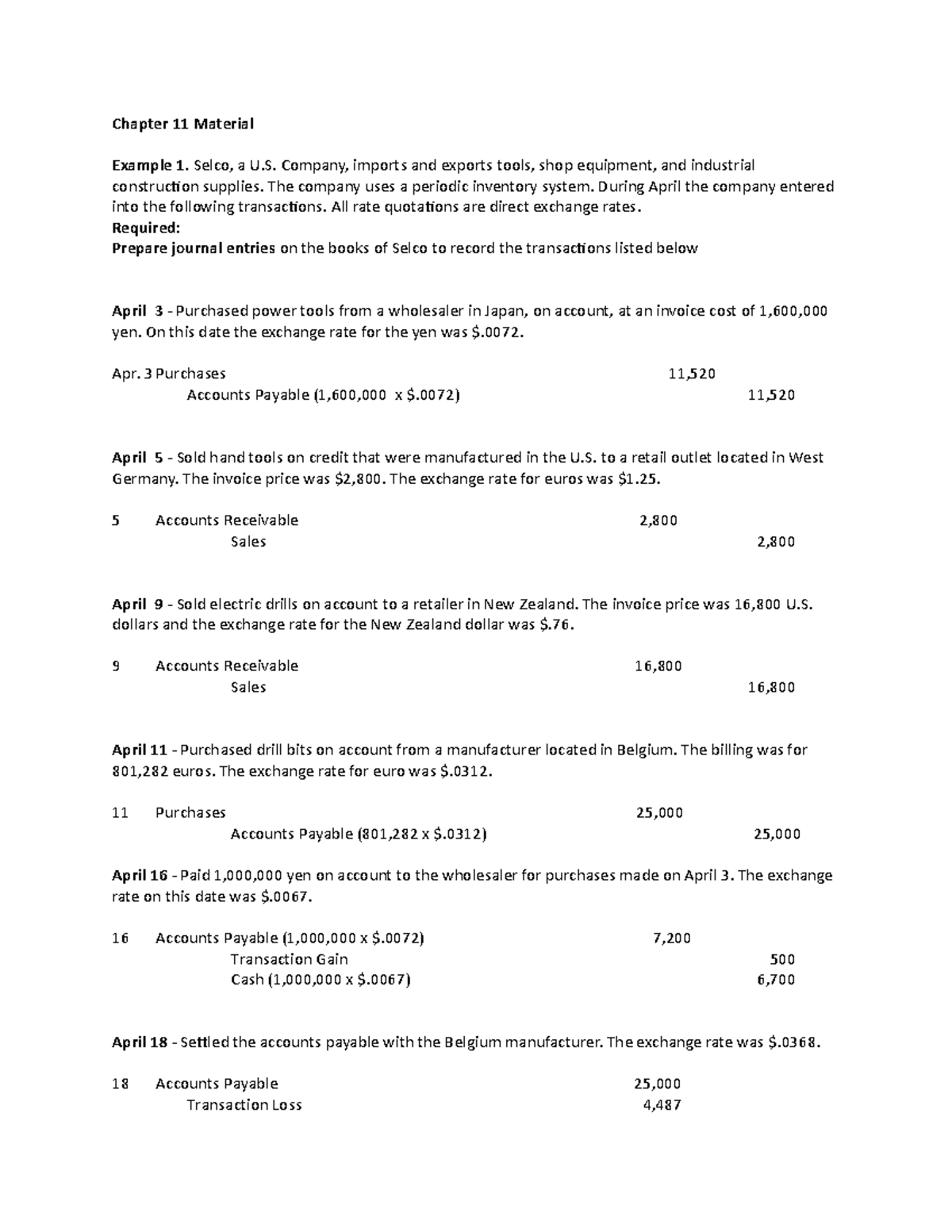 Chapter 11 Journal Entries Example 1 - Selco Transactions - Studocu