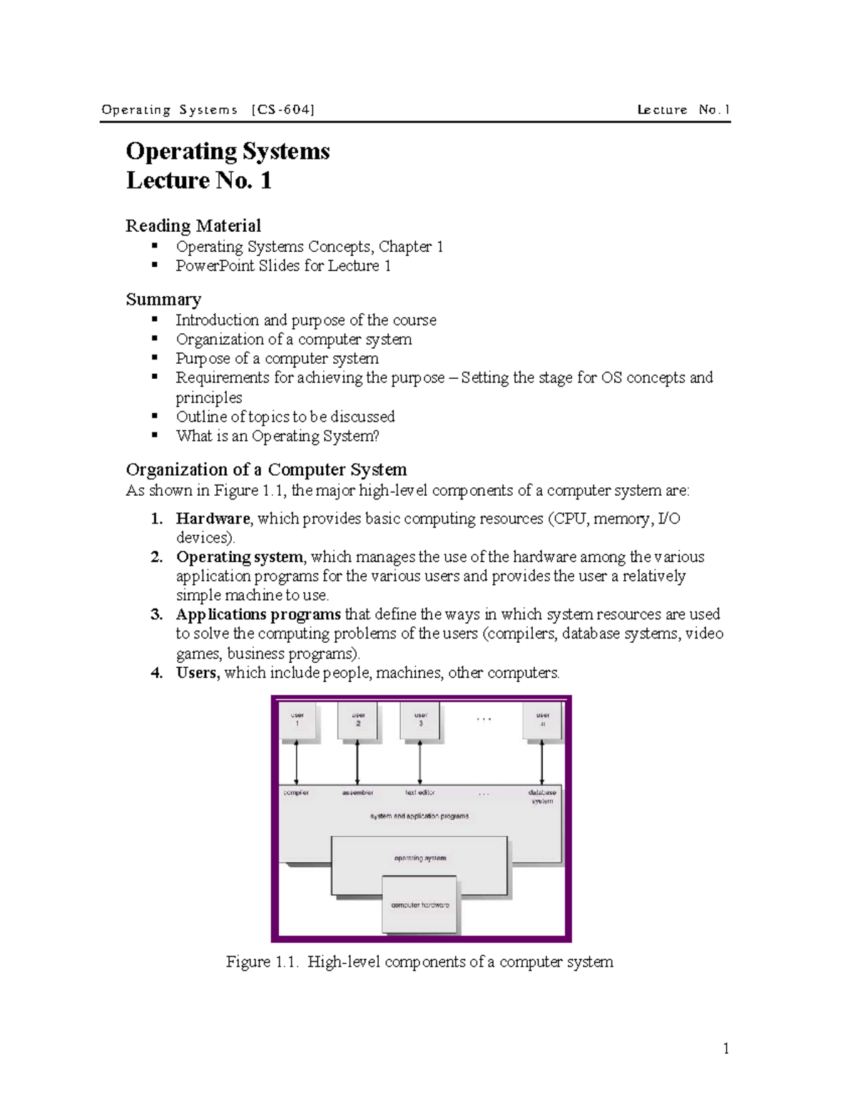 CS604 Operating Systems Complete Handouts Pdf - Op e ra t in g S ys t e m s - [ CS - 6 0 4 ] Le ...