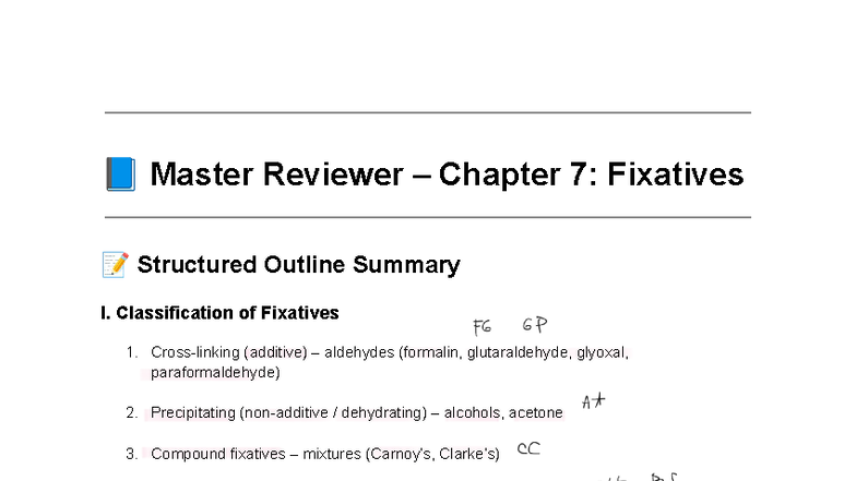 Master Reviewer CH7: Fixatives Summary & Quiz Notes - Studocu