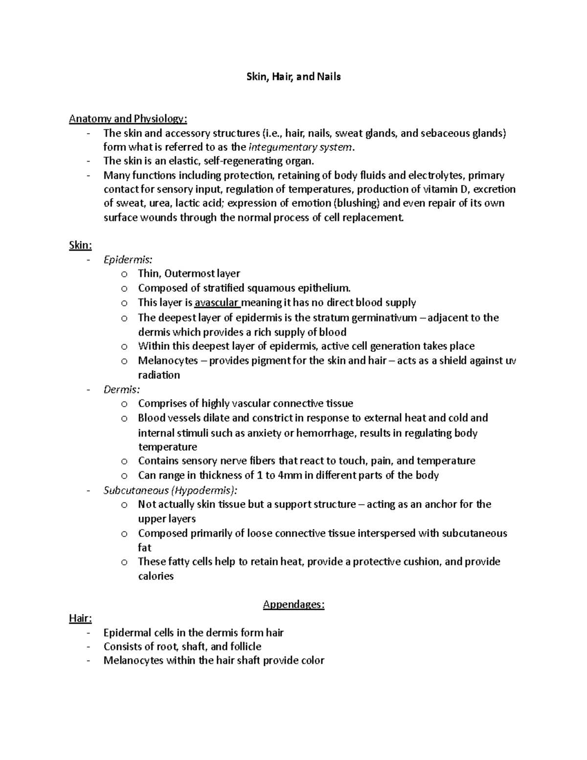 Skin, Hair, and Nails - Comprehensive Study Guide for ANP - Studocu
