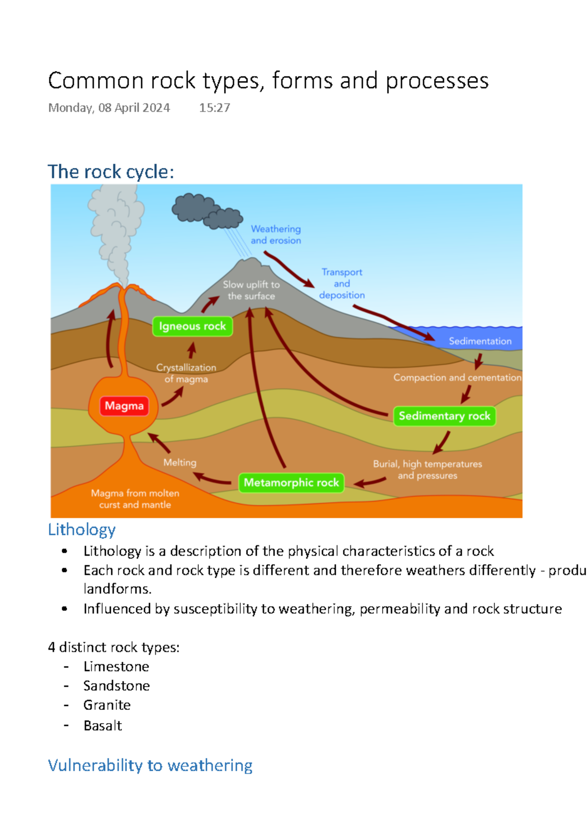 Geo 101: Common Rock Types, Weathering Processes, and Features - Studocu