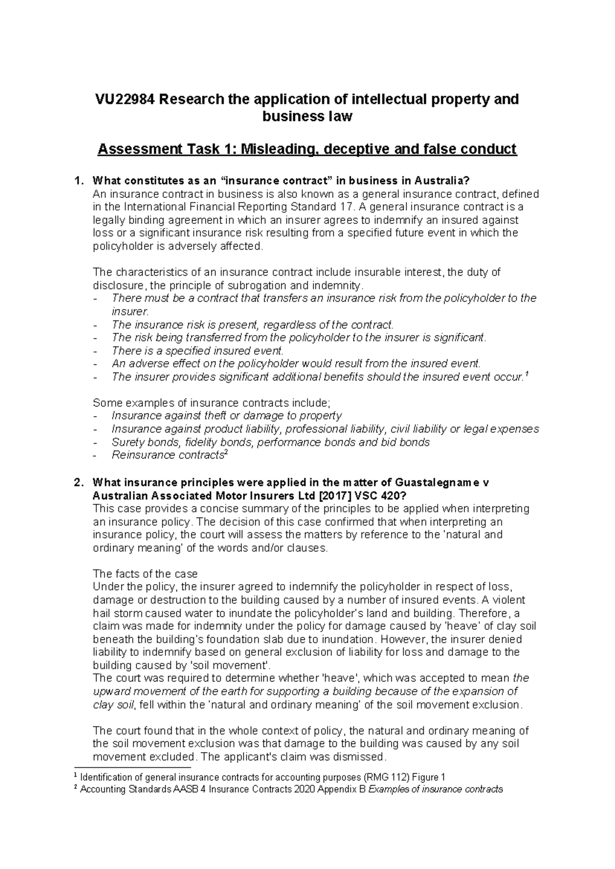 VU22984 Intellectual Property Law Assessment 1: Misleading Conduct ...