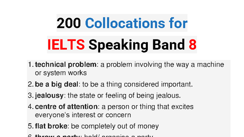 200 Essential Collocations for IELTS Speaking Band 8 - Studocu