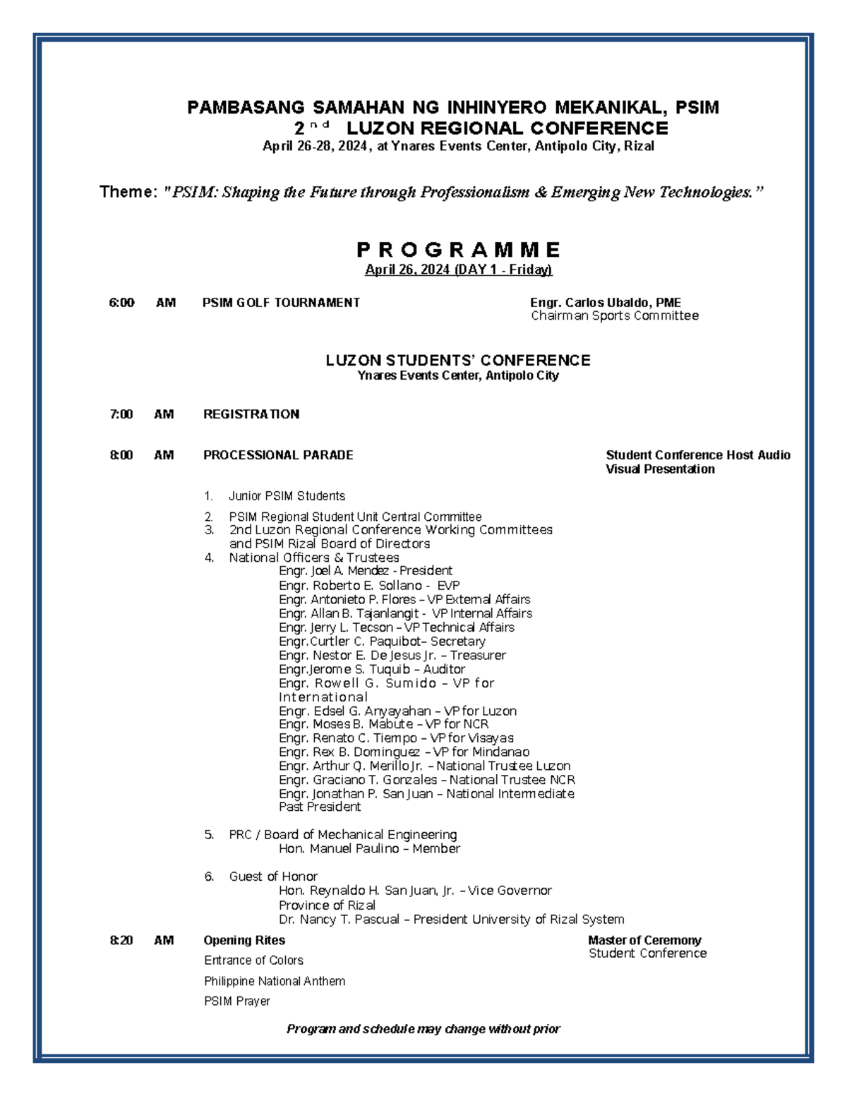 PSIM 2nd Luzon Regional Conference Program and Schedule Guide - Studocu