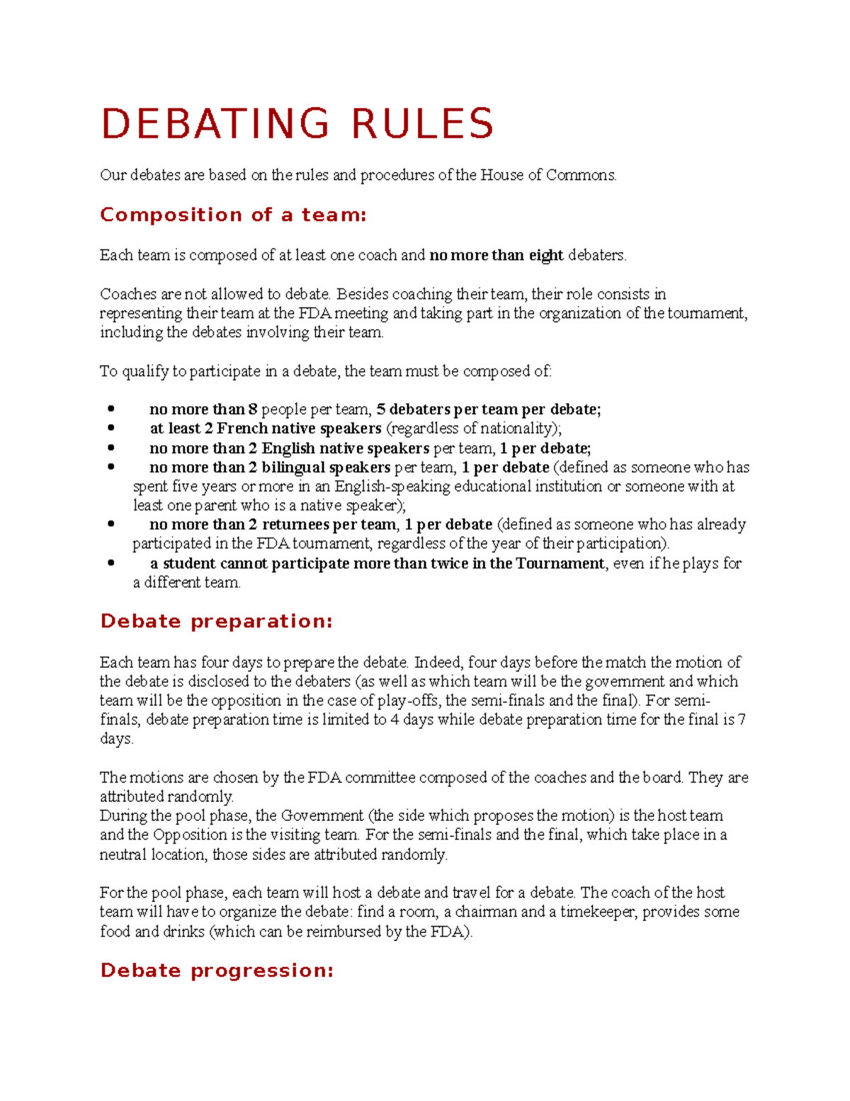 Debating Rules for Secondary Learners: A Comprehensive Guide - Studocu