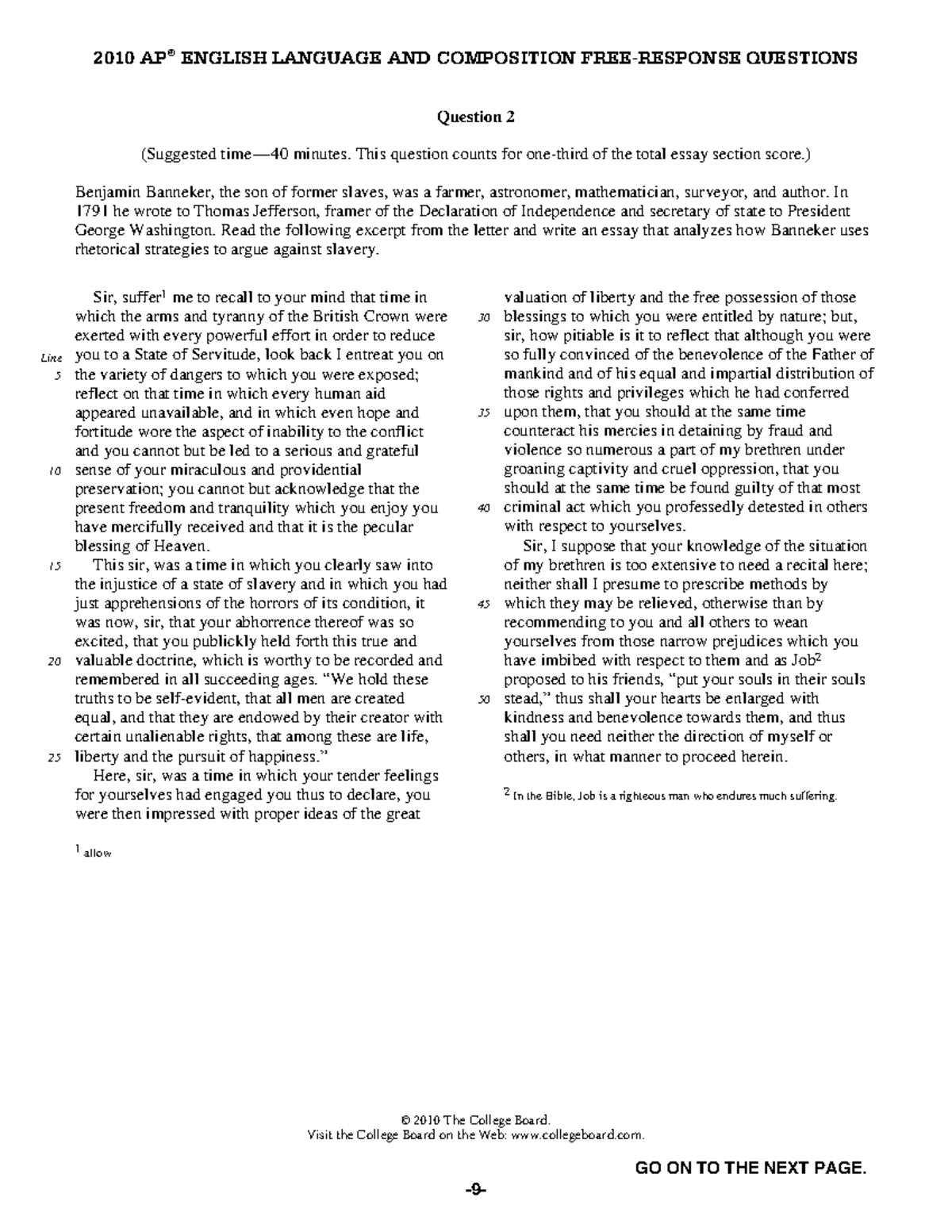 Benjamin Banneker 1666800442 - 2010 AP® ENGLISH LANGUAGE AND ...