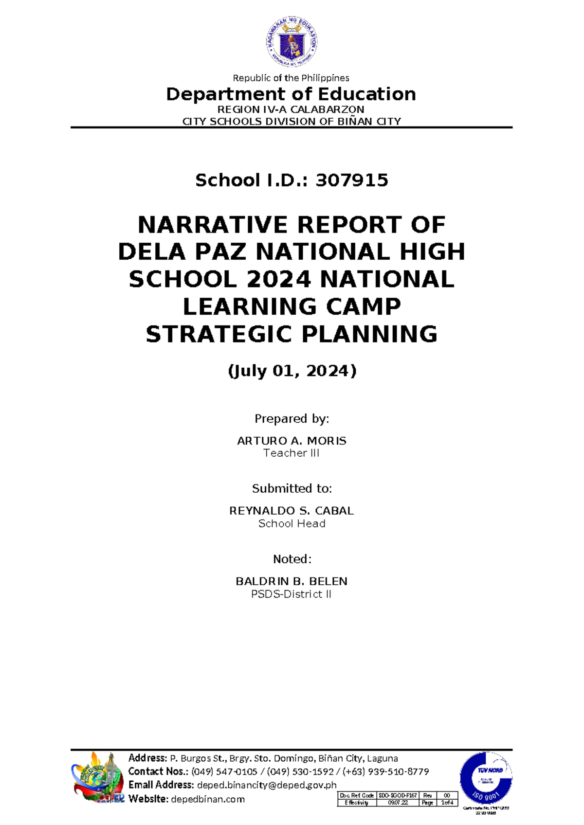 NLC 2024 Strategic Planning Report for Dela Paz National High School ...