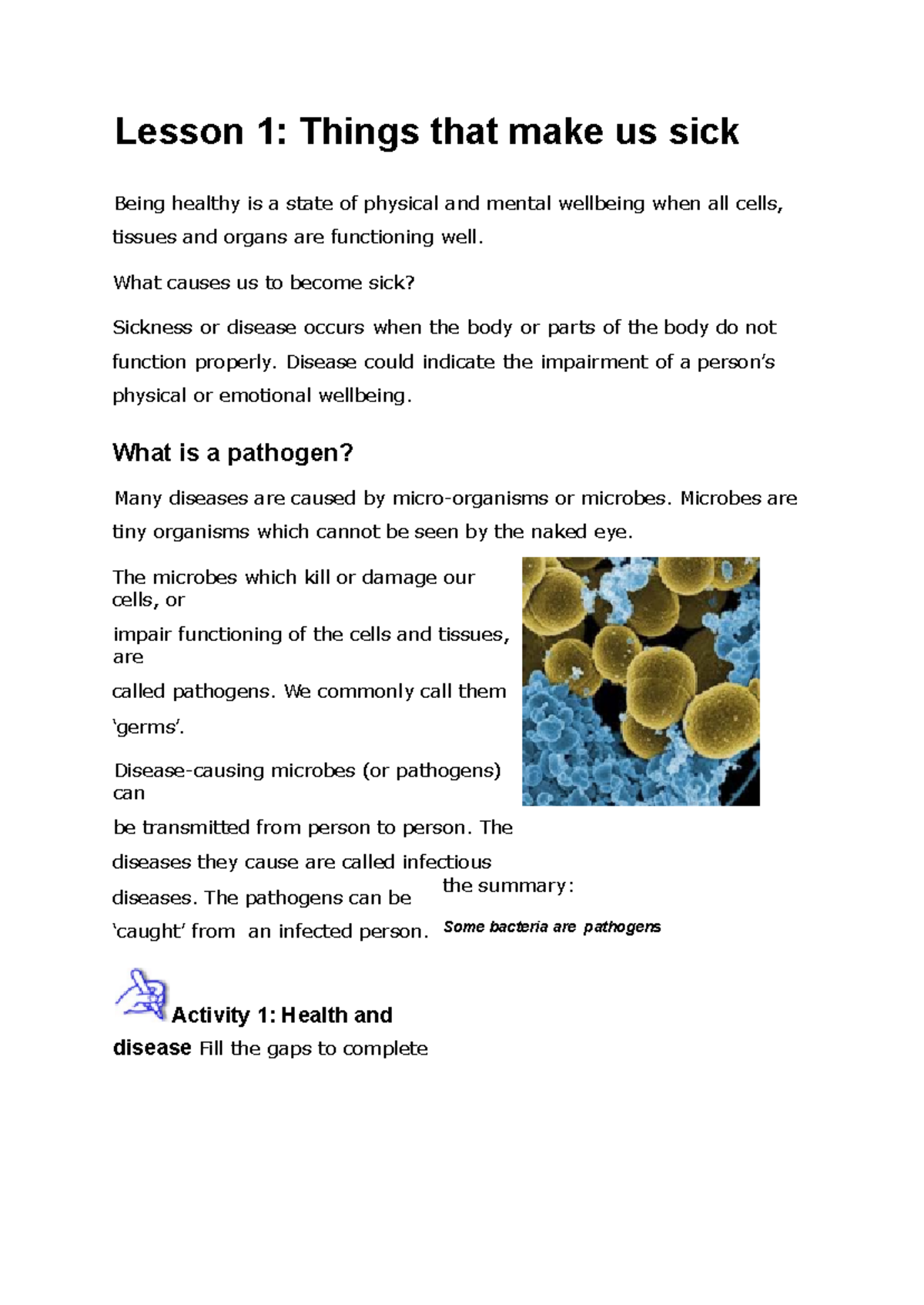 Lesson 1: Understanding Pathogens and How They Make Us Sick - Studocu
