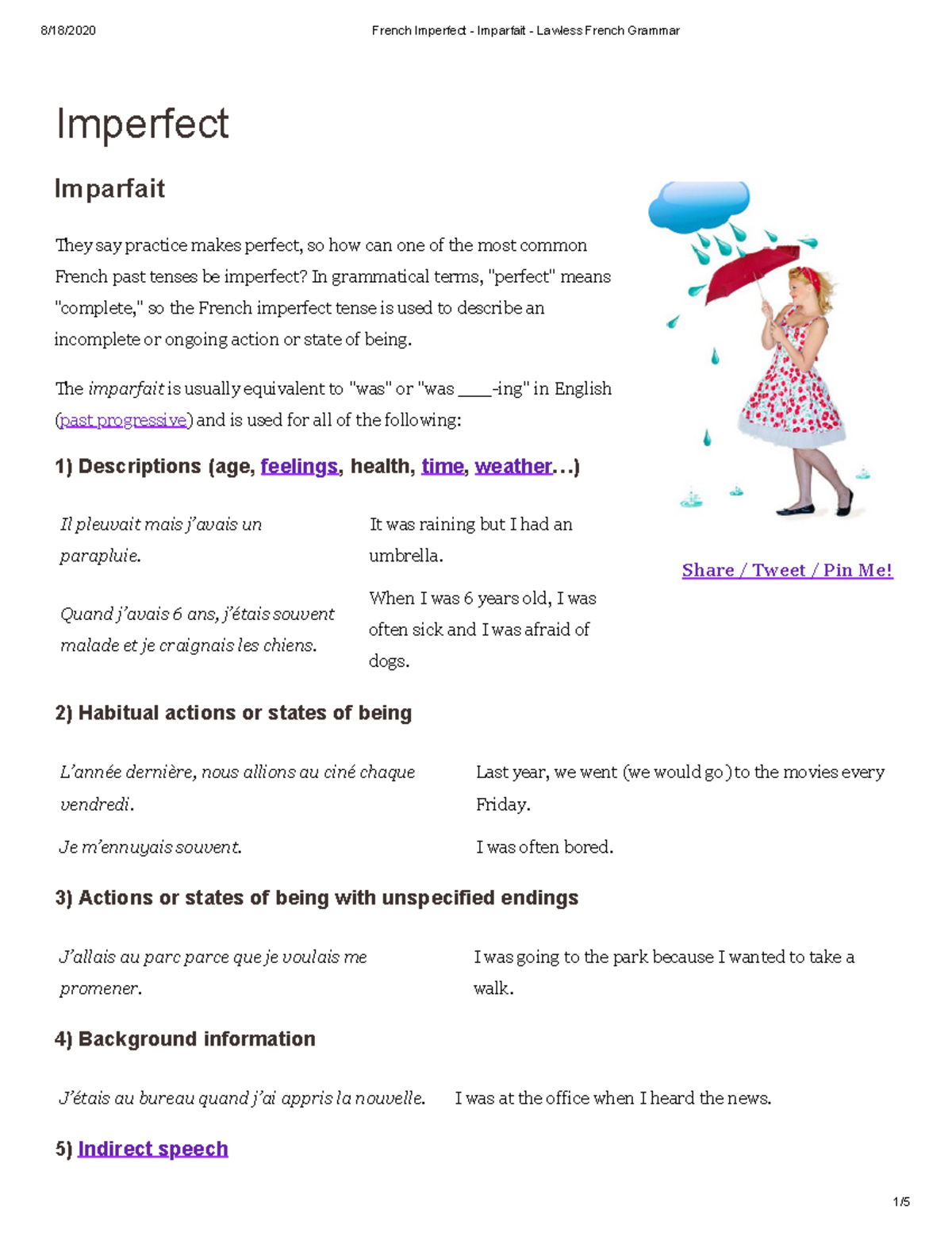 French Imperfect Tense (Imparfait) Overview and Usage - Studocu