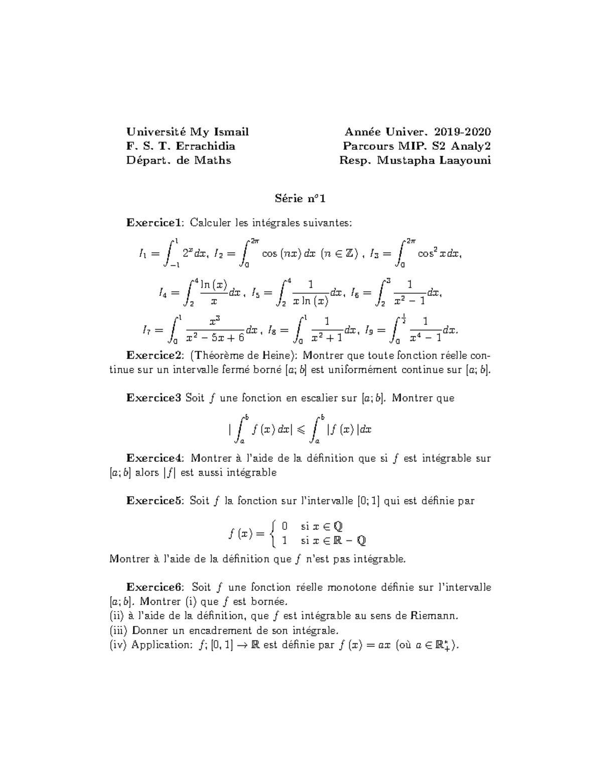 Correction TD+S1 - Exercice de Mathématiques MIP S2 Analy2 - Studocu