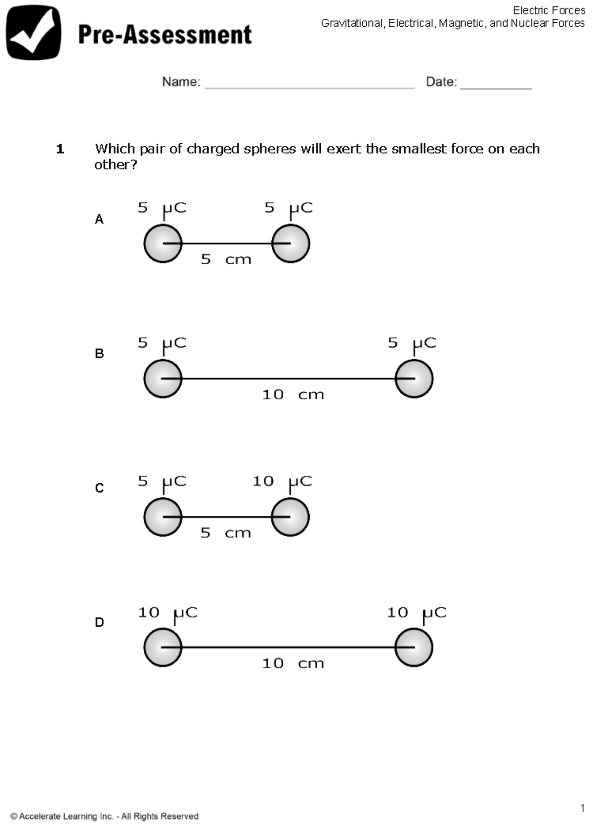 Electric Forces Pre Assessment - Gravitational, Electrical, Magnetic ...