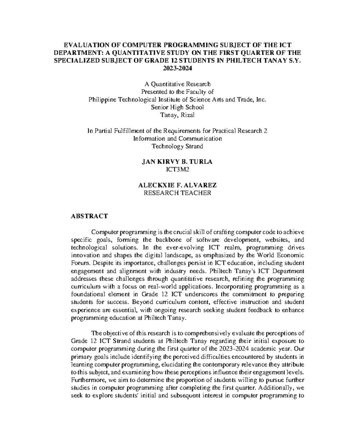 Abstract - EVALUATION OF COMPUTER PROGRAMMING SUBJECT OF THE ICT ...