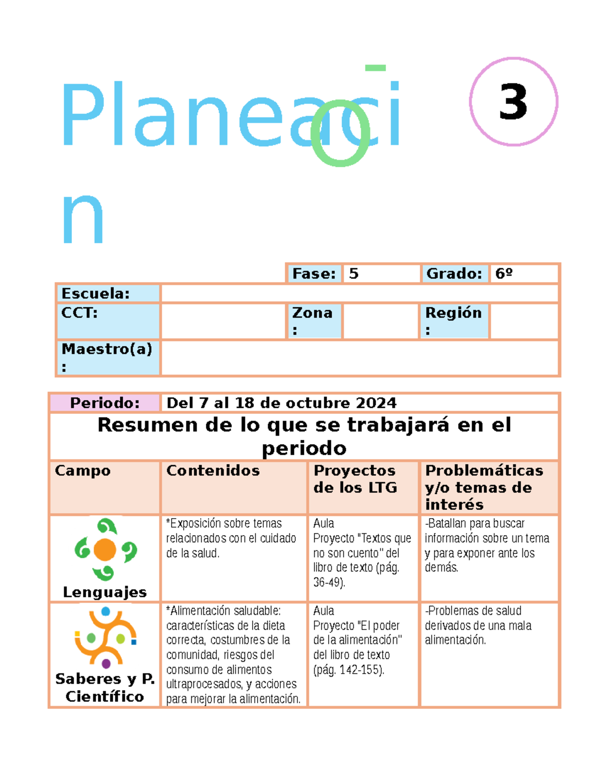 Planeación Didáctica 6° Grado: Proyecto de Alimentación Saludable ...