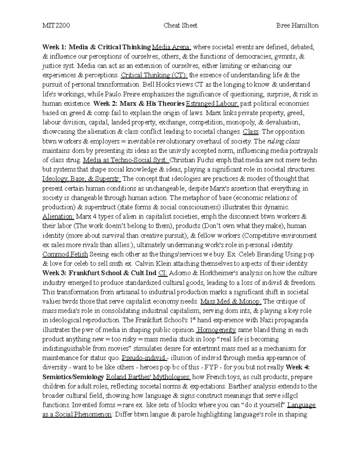 MIT2200 Cheat Sheet: Media, Critical Thinking, and Cultural Studies ...