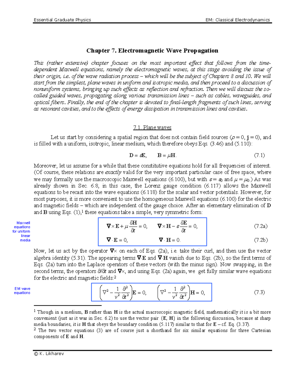 Essential Graduate Physics EM: Classical Electrodynamics - Chapter 7 ...