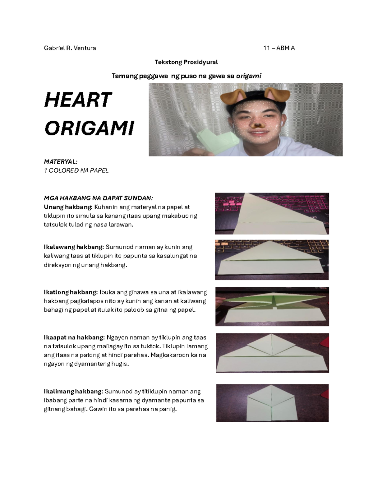 Tekstong Prosidyural: Paggawa ng Puso sa Origami (11-ABM A) - Studocu