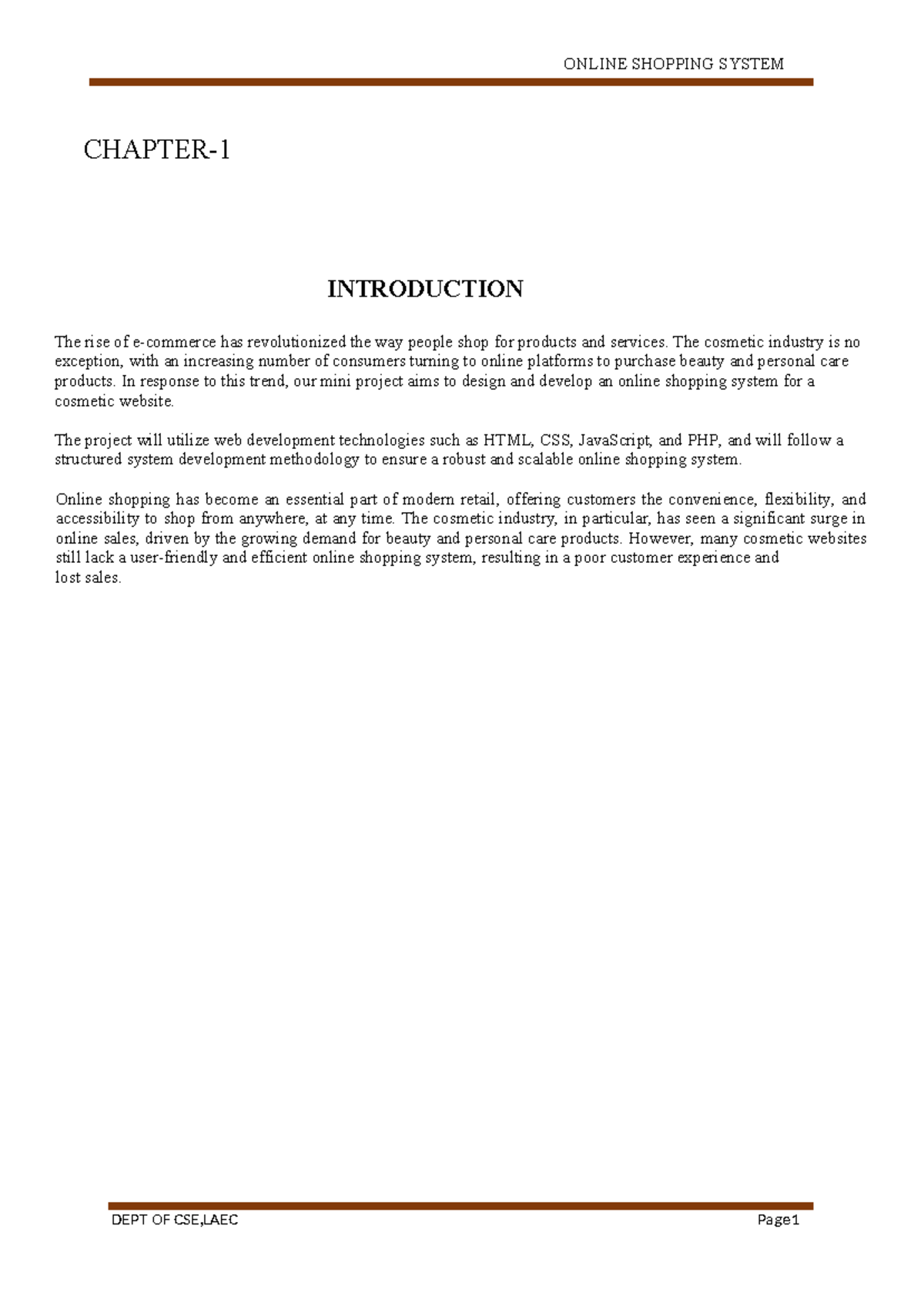 CSE 101: Online Shopping System for Cosmetics - Project Overview - Studocu