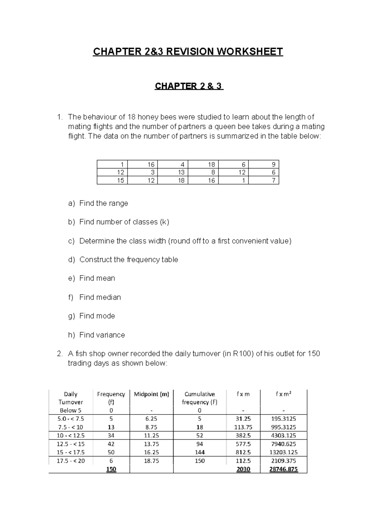 Chapter 2 3 Revision Worksheet - CHAPTER 2&3 REVISION WORKSHEET CHAPTER ...