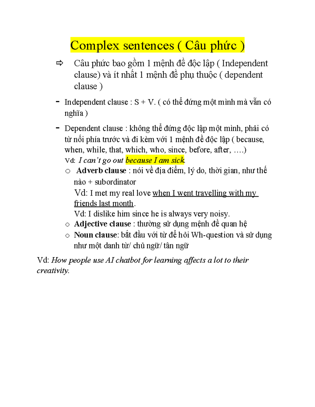 Complex Sentences (Câu phức): Structure & Examples - Studocu